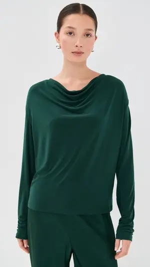 Vince Long Sleeve Cowl Neck Top - Juniper