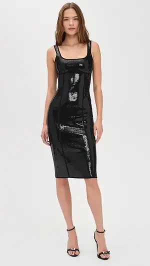 FLEUR DU MAL Sequin Knit Corset Midi Dress