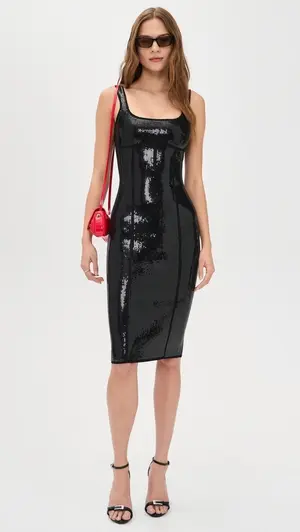 FLEUR DU MAL Sequin Knit Corset Midi Dress