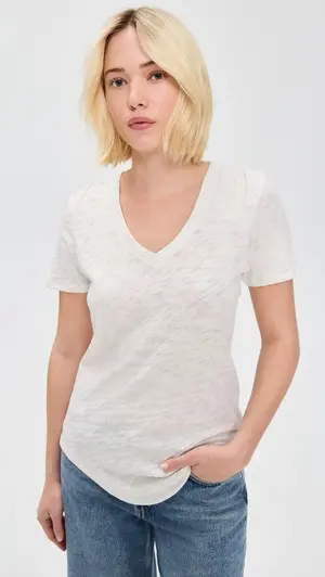 ATM Anthony Thomas Melillo Slub Jersey Classic V-neck Tee - Seashell/silver