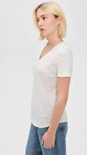 ATM Anthony Thomas Melillo Slub Jersey Classic V-neck Tee - Seashell/silver