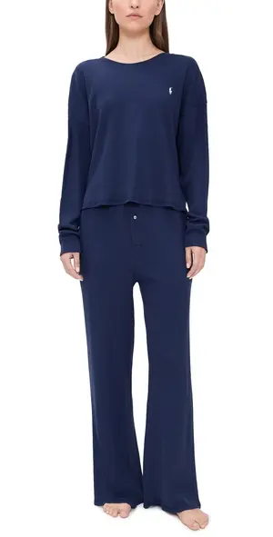 Polo Ralph Lauren Crew Neck Wide Leg Pants Pajama Set - Navy