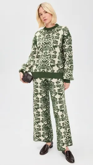 THE LULO PROJECT Floral Jacquard Knit Pants
