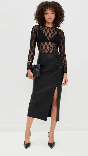 LE BOP Louisa Faux Leather Skirt - Black