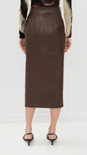 LE BOP Louisa Faux Leather Skirt - Coffee