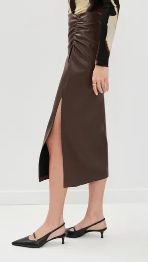 LE BOP Louisa Faux Leather Skirt - Coffee