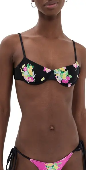 Frankies Bikinis Morning Satin Bikini Top - Midnight Blossom