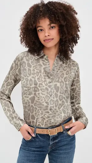 L'Agence Tyler Long Sleeve Blouse - Grey Patch Leopard