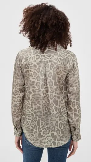 L'Agence Tyler Long Sleeve Blouse - Grey Patch Leopard