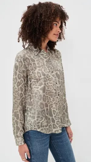 L'Agence Tyler Long Sleeve Blouse - Grey Patch Leopard