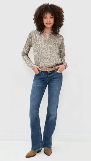 L'Agence Tyler Long Sleeve Blouse - Grey Patch Leopard