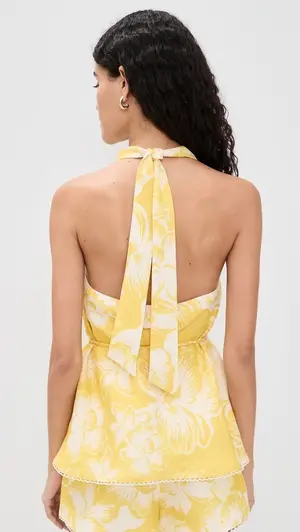 KIVARI Floral Linen Halter Top