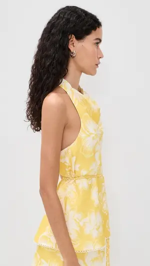 KIVARI Floral Linen Halter Top