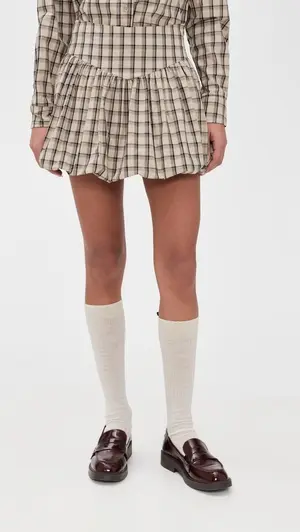 LE BOP Zoe Plaid Mini Skirt - Khaki Check