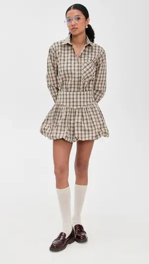 LE BOP Zoe Plaid Mini Skirt - Khaki Check