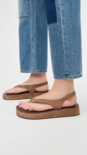 COACH Sculpted C Platform Suede Thong Sandals