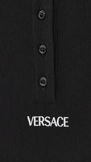 Versace Bio Cotton Rib Thong Bodysuit - Black