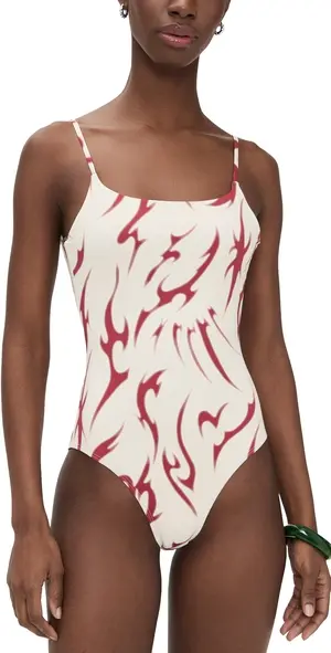 Oas Tribalo Brisa Printed One Piece Bathing Suit - Red