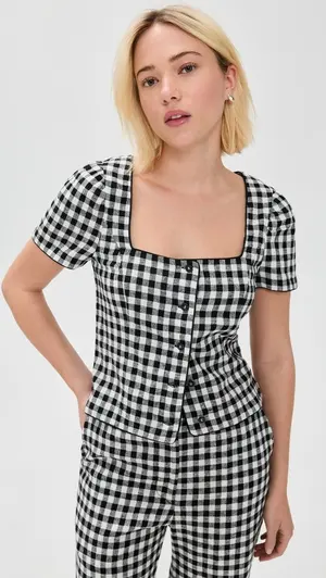 Ciao Lucia Nadia Checkered Linen Top