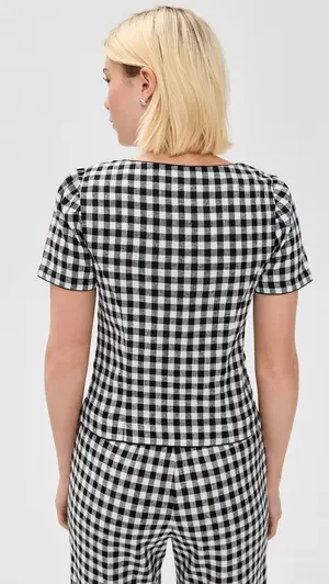 Ciao Lucia Nadia Checkered Linen Top