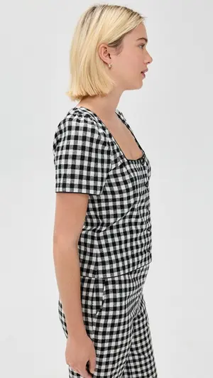 Ciao Lucia Nadia Checkered Linen Top