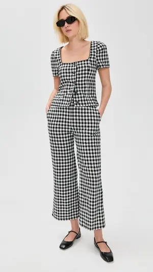 Ciao Lucia Nadia Checkered Linen Top