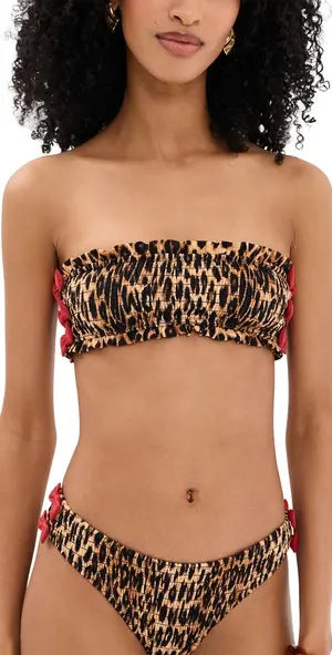 DAMSON MADDER Shirred Bow Bikini Top - Brown