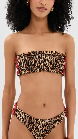 DAMSON MADDER Shirred Bow Bikini Top - Brown