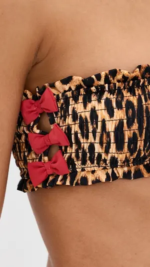 DAMSON MADDER Shirred Bow Bikini Top - Brown