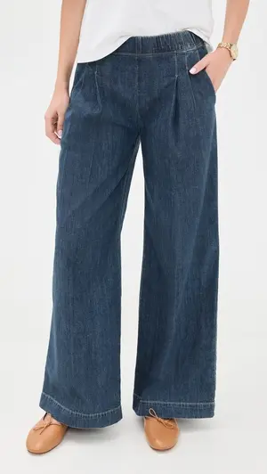 JAMES PERSE Denim Pleated Wide Leg Pants