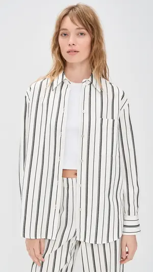 Vince Resort Stripe Oversized Shirt - B'white/black