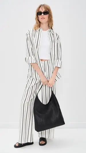Vince Resort Stripe Oversized Shirt - B'white/black