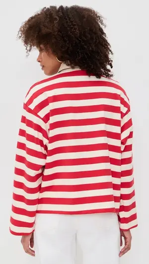 STATE & LAKE Striped Jersey Polo - Red/ivory
