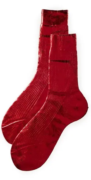 Maria La Rosa Laminated Ribbed Silk Socks - Red
