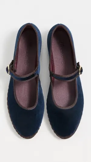 FLABELUS Velvet Mary Jane Flats - Navy