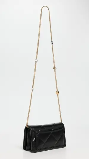 Tory Burch Kira Diamond Quilt Charm Chain Wallet - Black