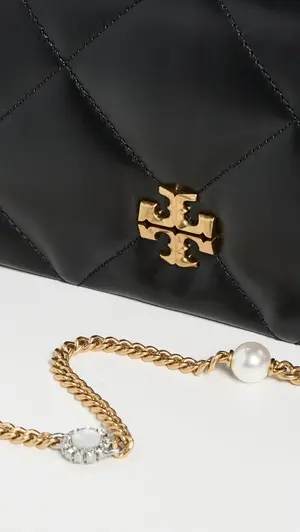 Tory Burch Kira Diamond Quilt Charm Chain Wallet - Black