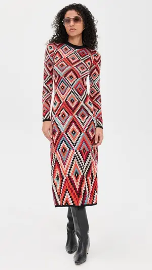 Farm Rio Geometric Pattern Knit Midi Dress