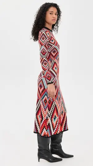 Farm Rio Geometric Pattern Knit Midi Dress