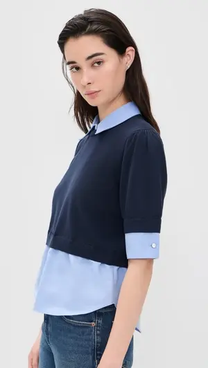 Cinq À Sept Capucine Collared Top - Navy/rain Cloud