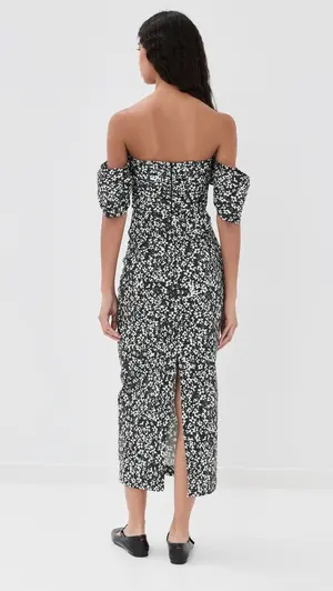 KIKA VARGAS Off-shoulder Ruched Floral Midi Dress - Midnight