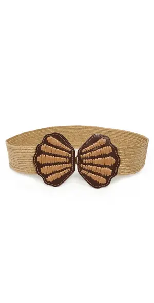Johanna Ortiz Woven Belt With Seashell Buckle - Sand/chocolate
