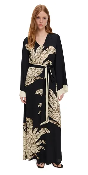 Hemant & Nandita Printed Maxi Caftan With Belt - Black