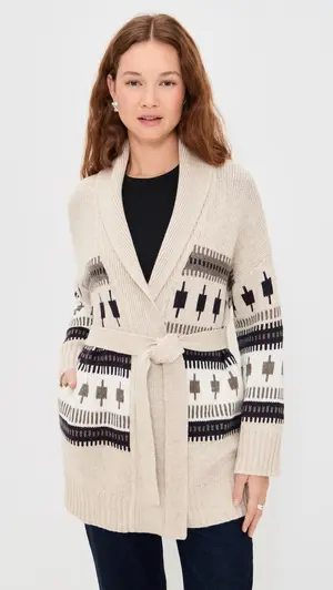 OGD ONE GREY DAY Geometric-patterned Cardigan With Self-belt Closure