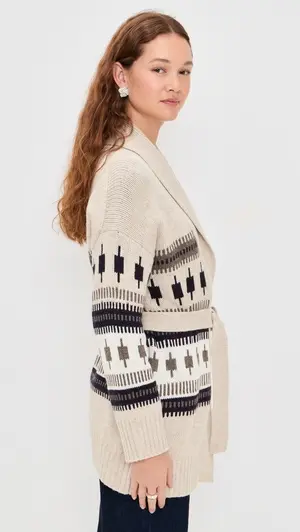 OGD ONE GREY DAY Geometric-patterned Cardigan With Self-belt Closure