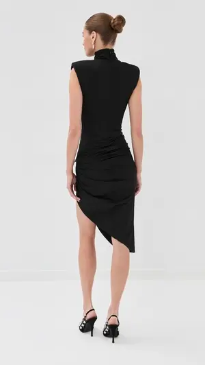 AREA Crystal Knot Draped Midi Dress