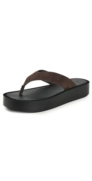 Tory Burch Leather Platform Flip Flops - Dark Cocoa/black