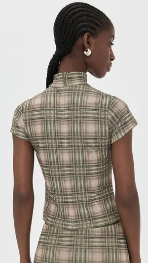 ANOTHER GIRL Plaid Mesh High Neck Top