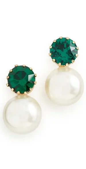 JENNIFER BEHR Ines Crystal And Pearl Earrings - Emerald