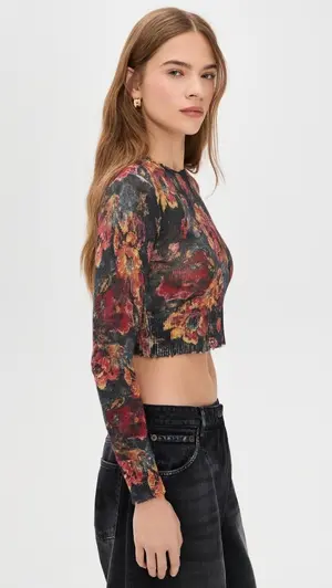 R13 Printed Cashmere Crewneck Top